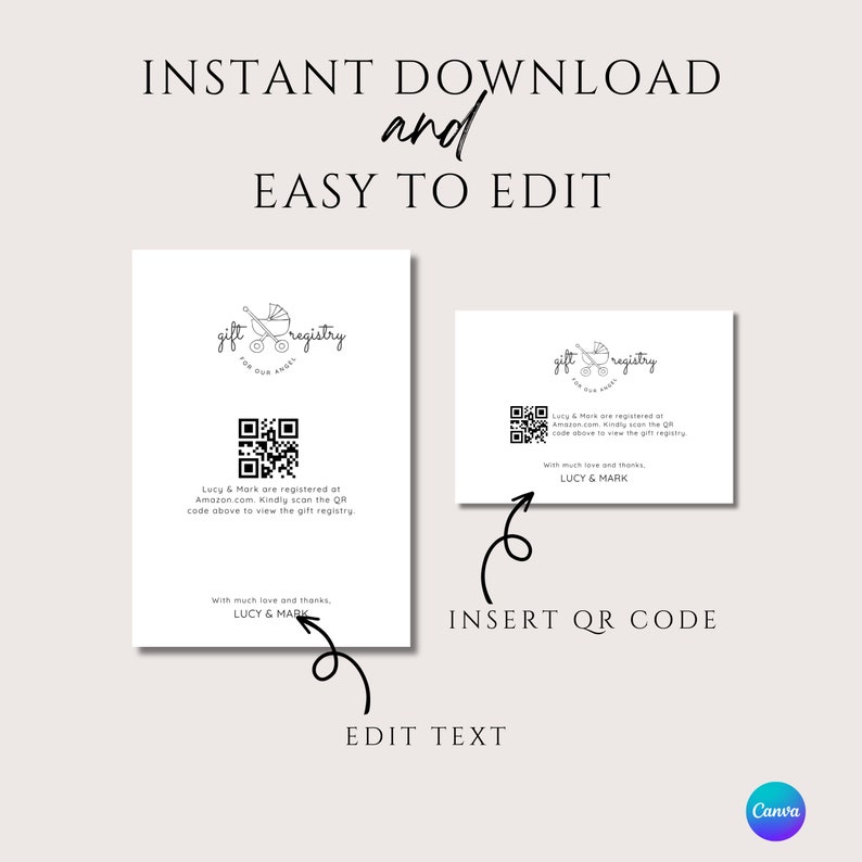 Baby Registry Card Insert, Baby Shower Registry Card QR Codes, Qr Code ...