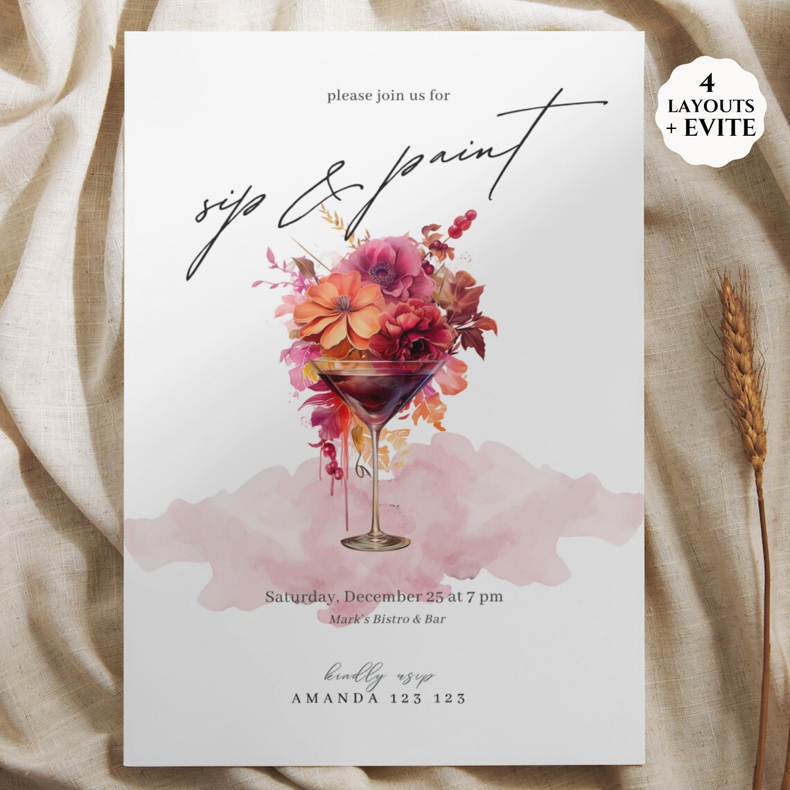 Sip and Paint Invitation Paint and Sip Invitations Paint and Pour ...