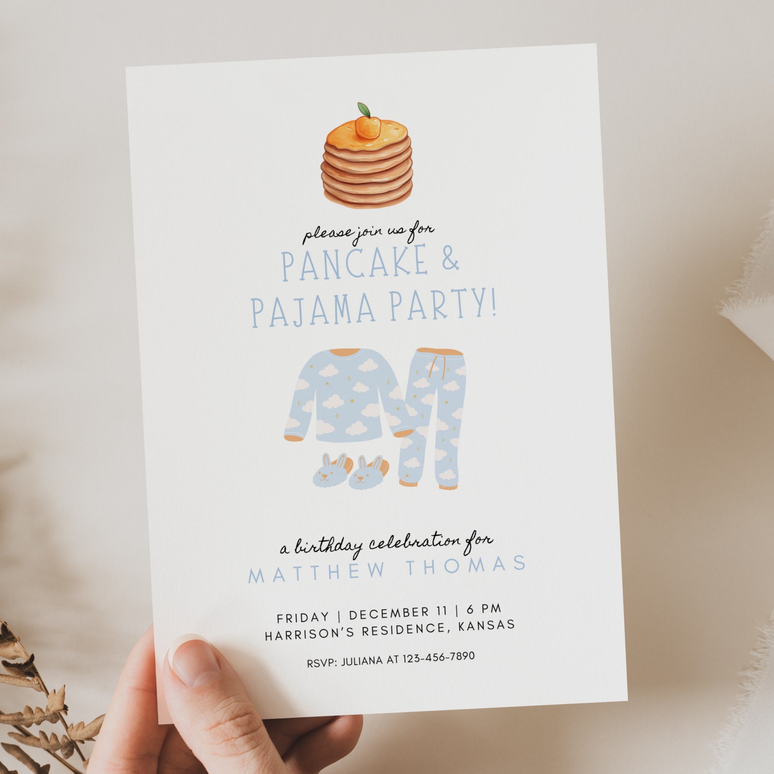 Pancake and Pajamas Birthday Invitation, Pancakes and Pajamas ...