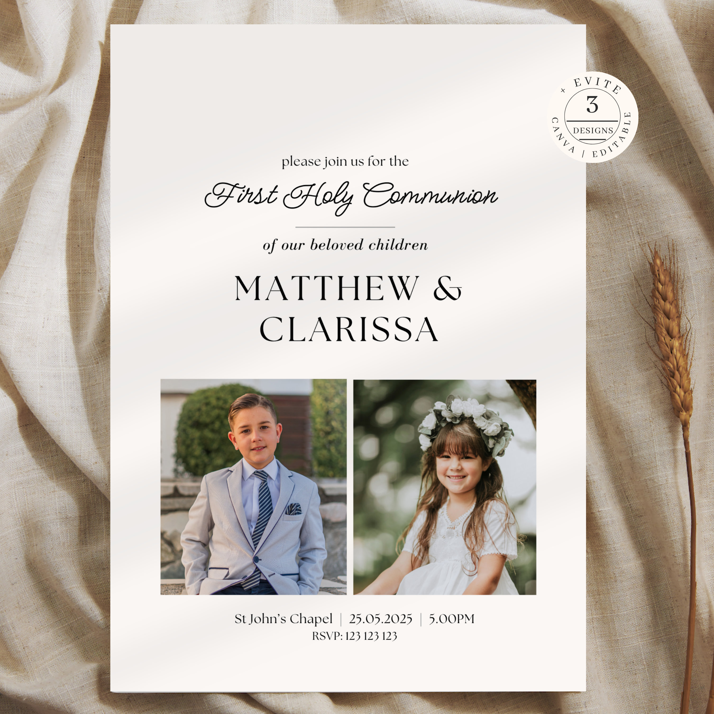 First Holy Communion Invitation Twin, First Holy Communion Invitation ...