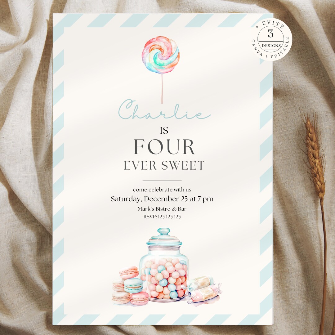 Four Ever Sweet Birthday Invitation, Four Ever Sweet, Boy 4th Birthday ...