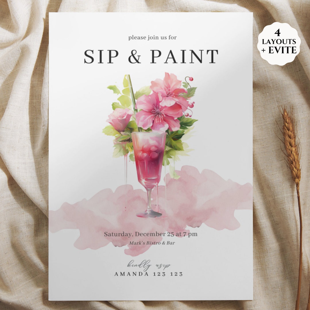 Sip and Paint Invitations, Paint and Pour Invitations, Adult Painting ...