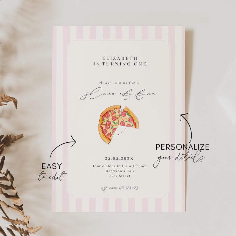 Pizza Slice of Fun 1st Birthday Invitation, First Birthday Invitation ...