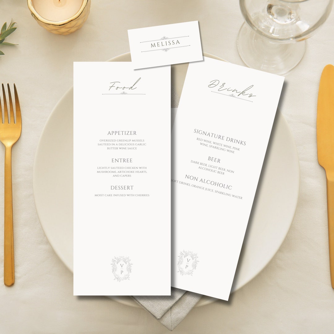 Wedding Invitation With Menu Selection Printable Wedding Menu Reception ...
