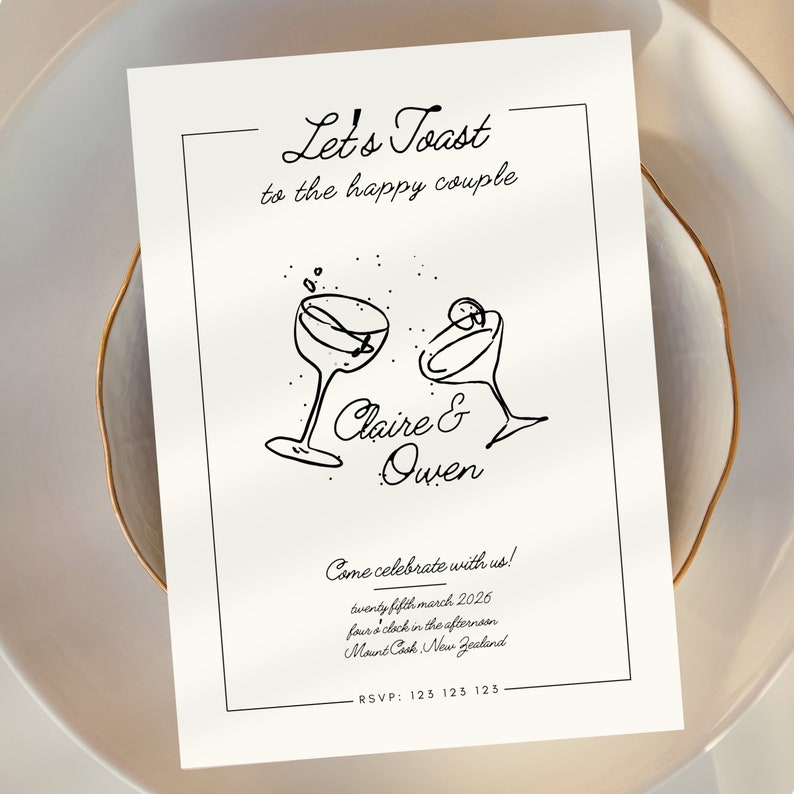 Engagement Party Invitation Hand Drawn, Couples Shower Invite ...
