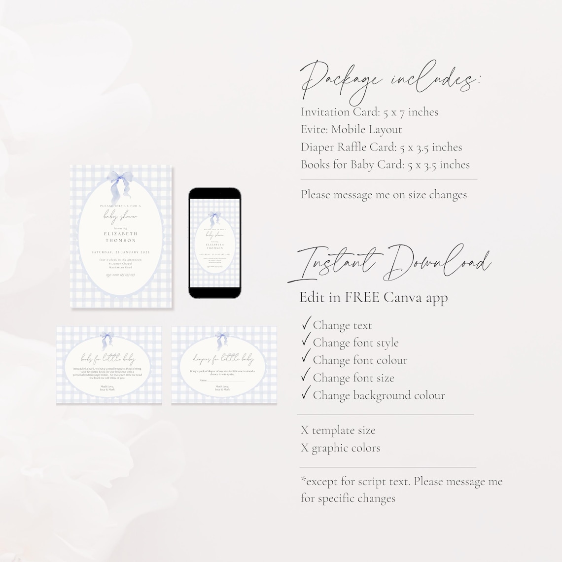 Blue Gingham Baby Shower Invitation, Classic Gingham (editable Template ...