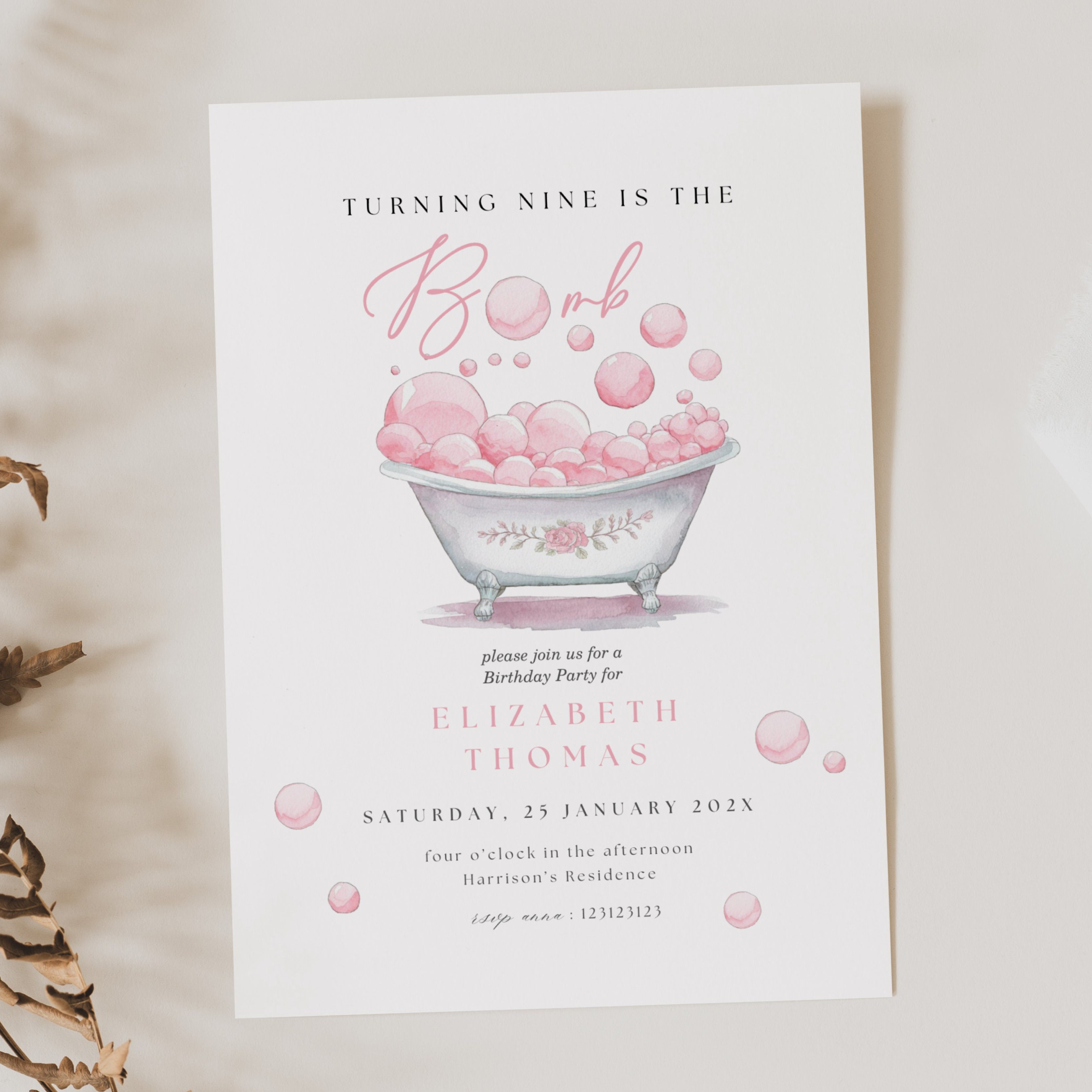 Bath Bomb Birthday Invitation, Bath Bomb Invitation Pink, Bath Bomb ...