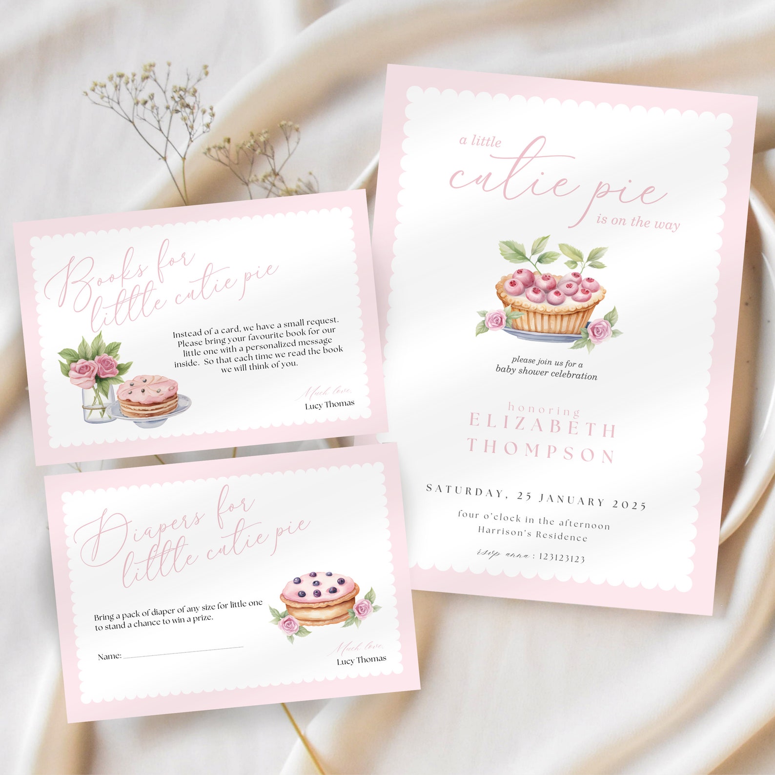 Cutie Pie Baby Shower Bundle, Cutie Pie Baby Shower Pink Gingham, Pie ...