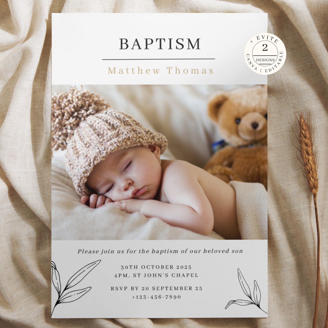 Baptism Invitation Boy With Picture, Baptism Boy, Baptism Girl, Baptism ...