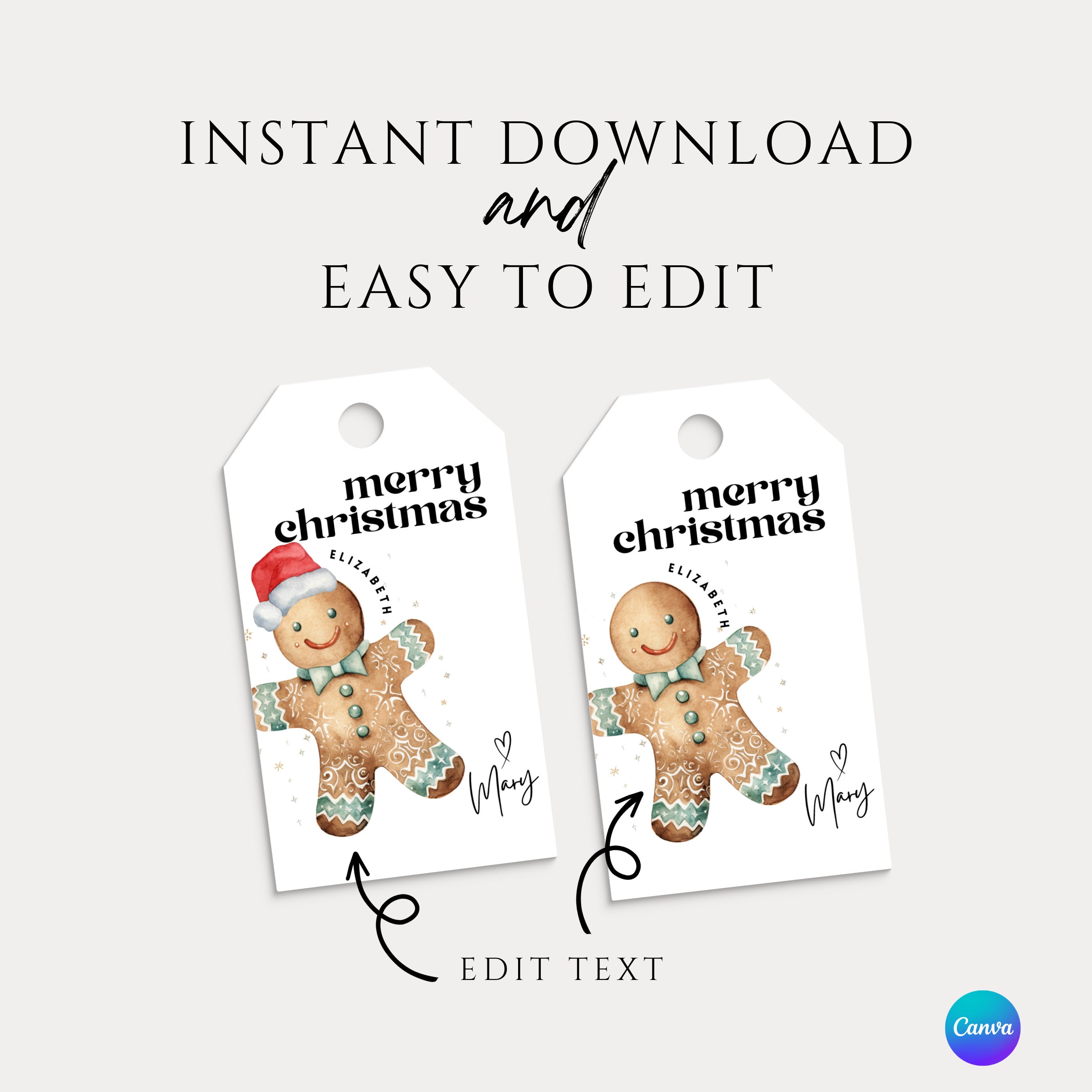 Printable Gift Tags Gingerbread Man, Digital Download, Christmas Gift ...