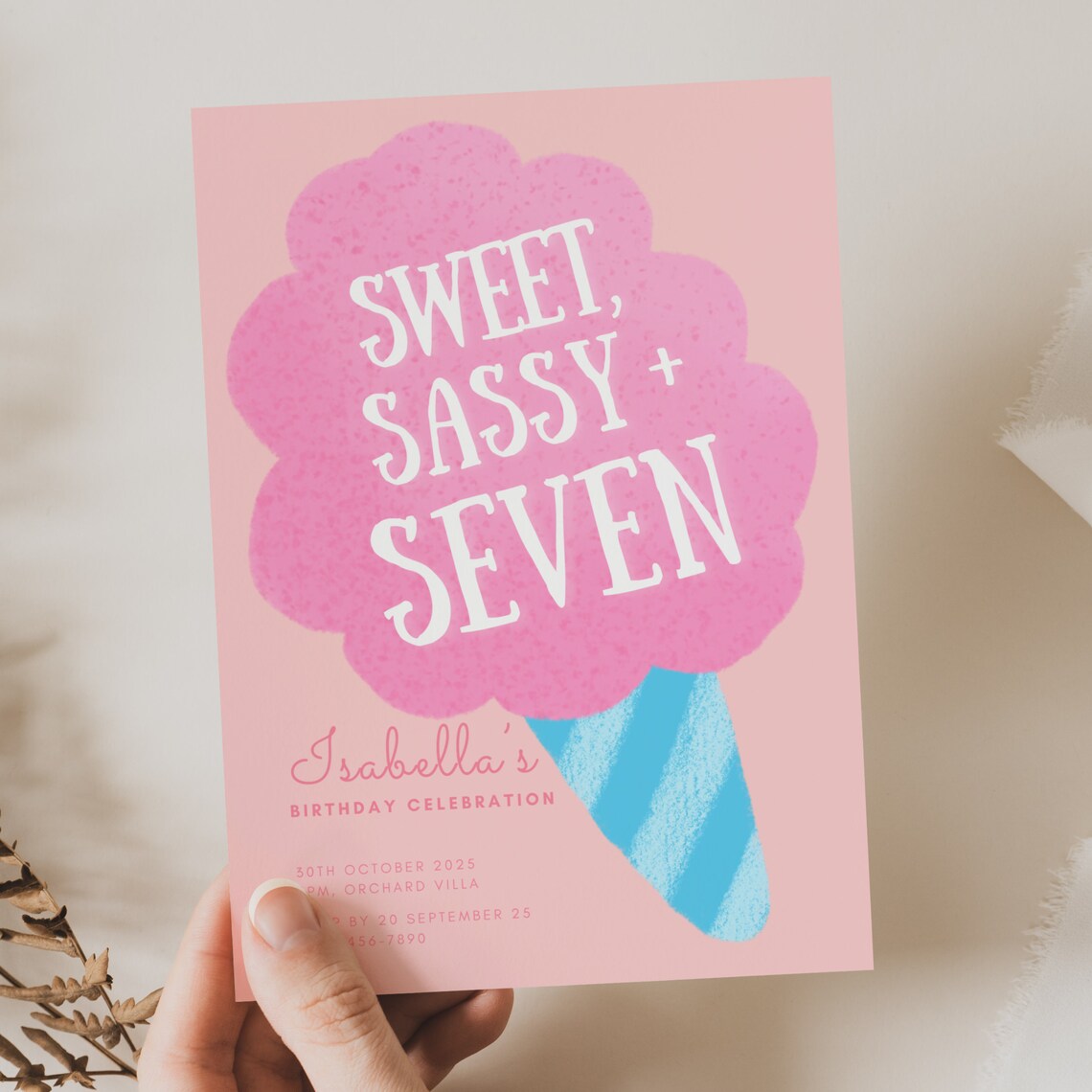 Sweet Sassy and Seven Birthday Invite, Girls 7th Birthday Invitation ...
