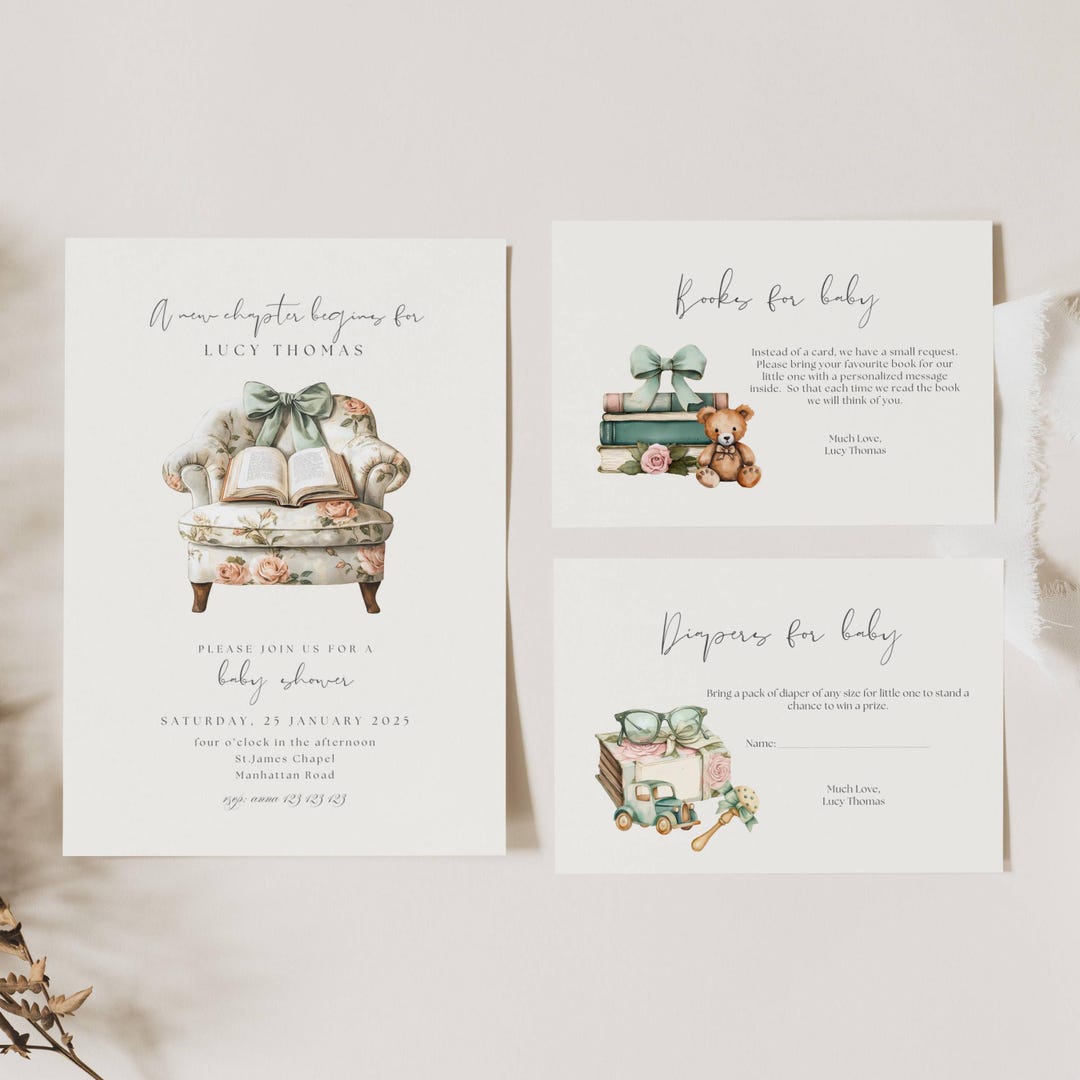 A New Chapter Baby Shower Invite Boy Green, Boy Baby Shower A New ...