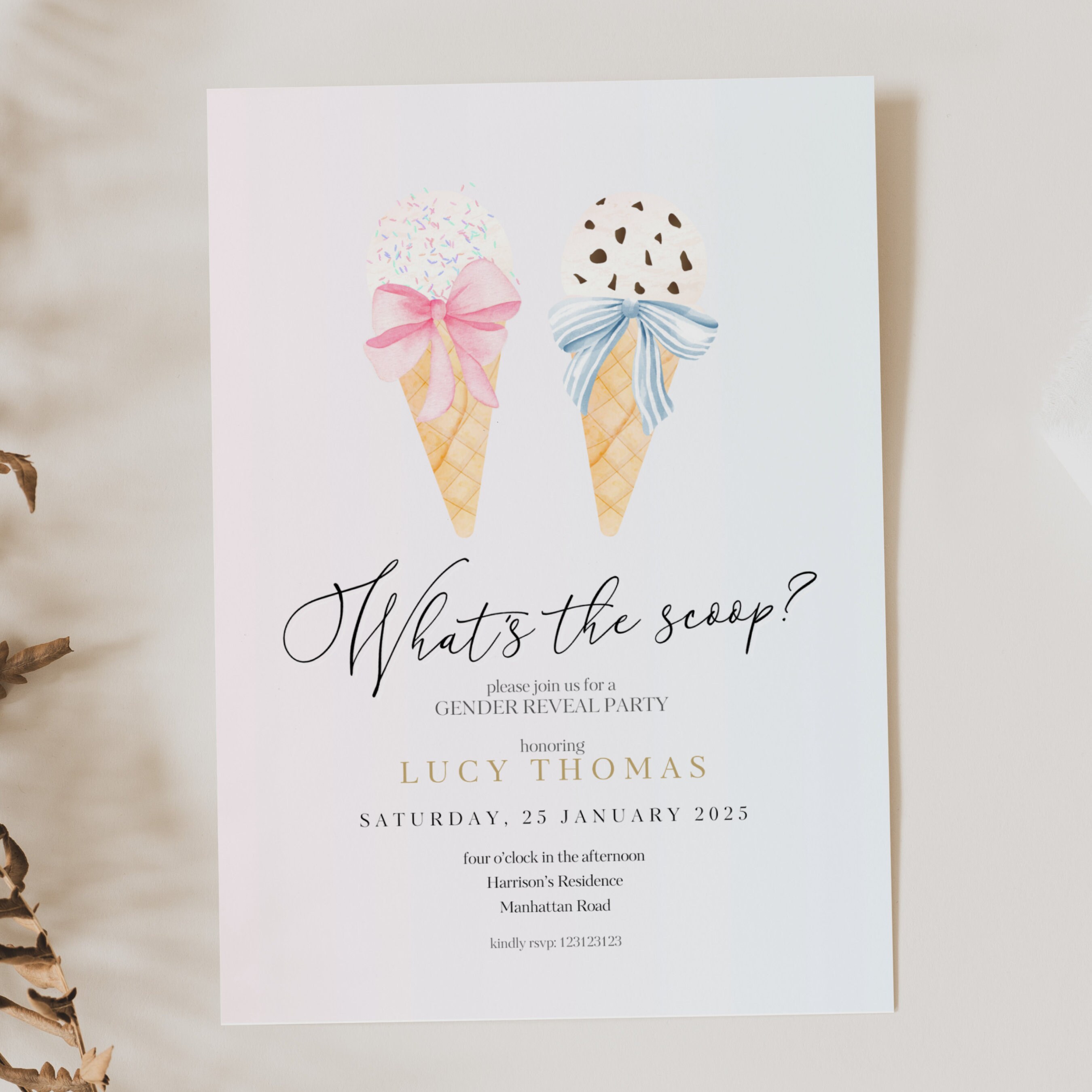 Whats the Scoop Gender Reveal Invitation, Ice Cream Gender Reveal ...
