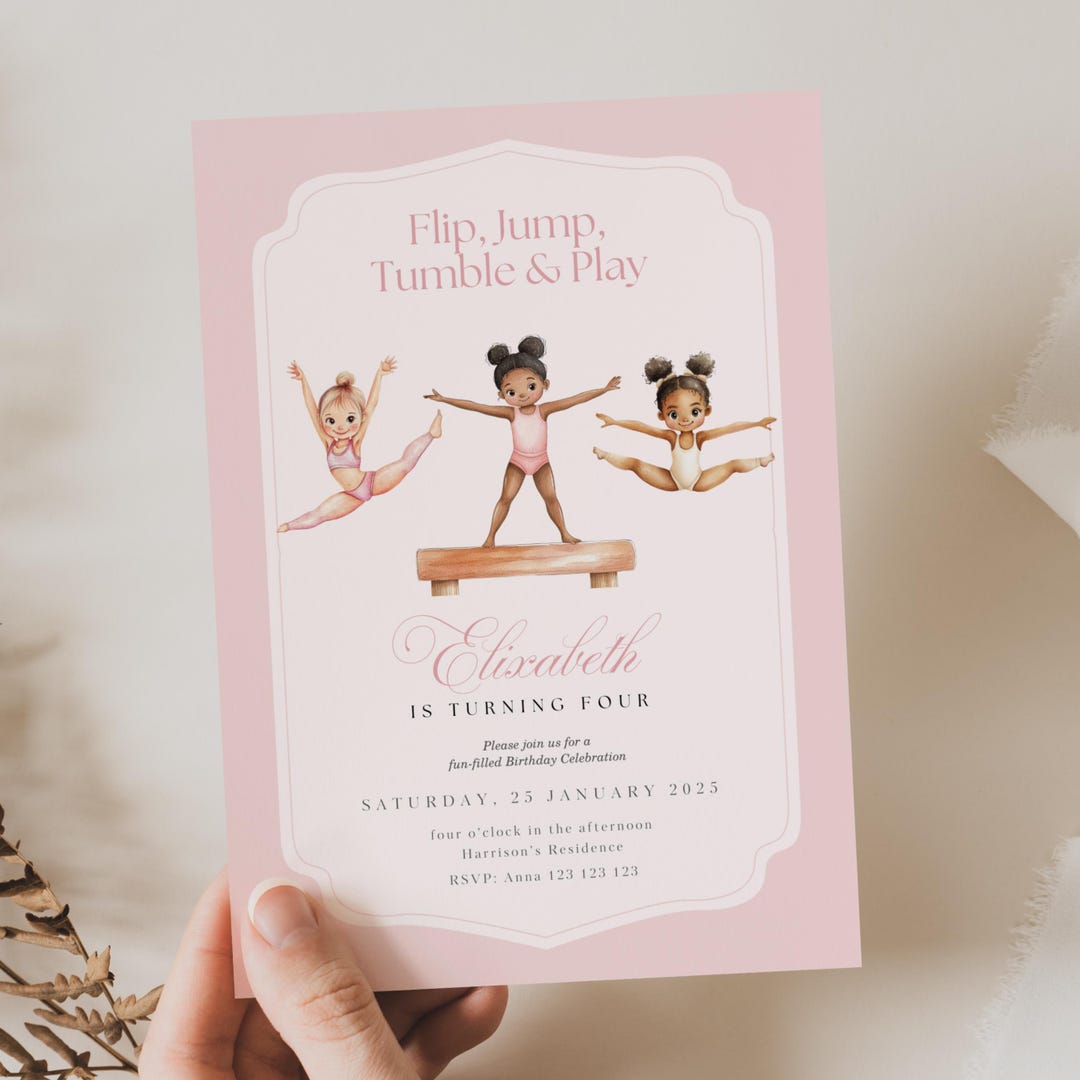 Gymnastics Birthday Invitation, Kids Birthday Invitation Gymnastics ...