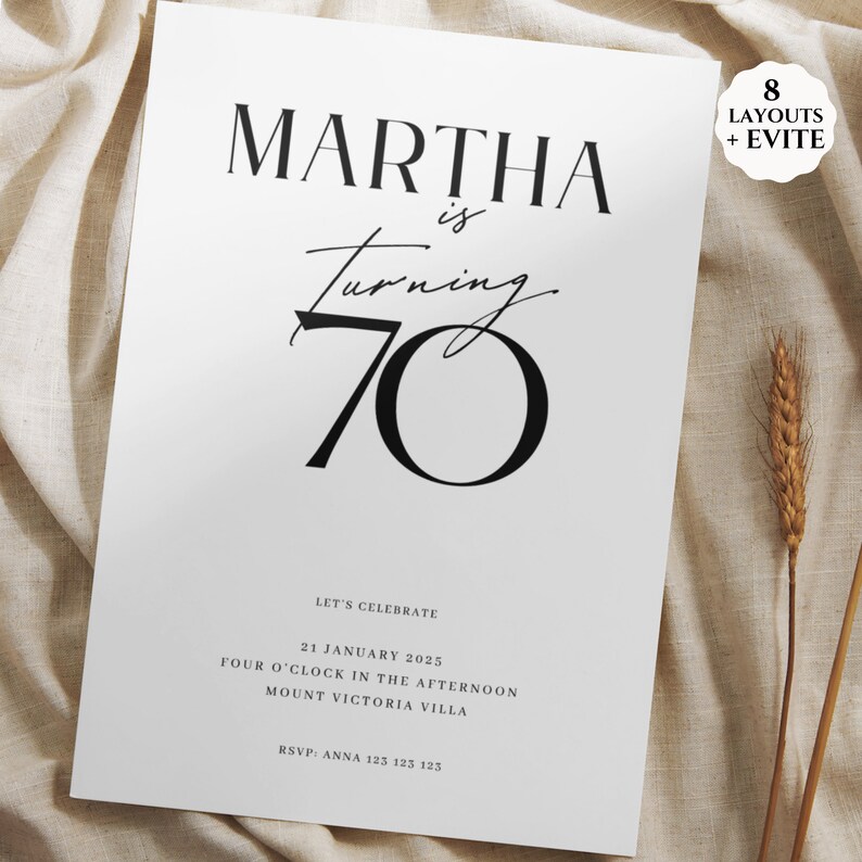 Simple 70th Birthday Invitation Template, Simple 70th Birthday ...