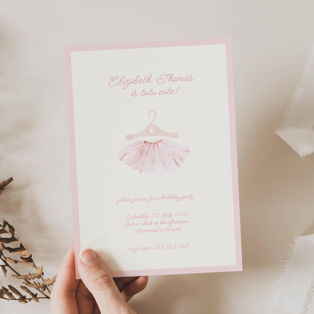 Pink Ballerina Tutu Birthday Invitation: Dance Twirl Party Template ...