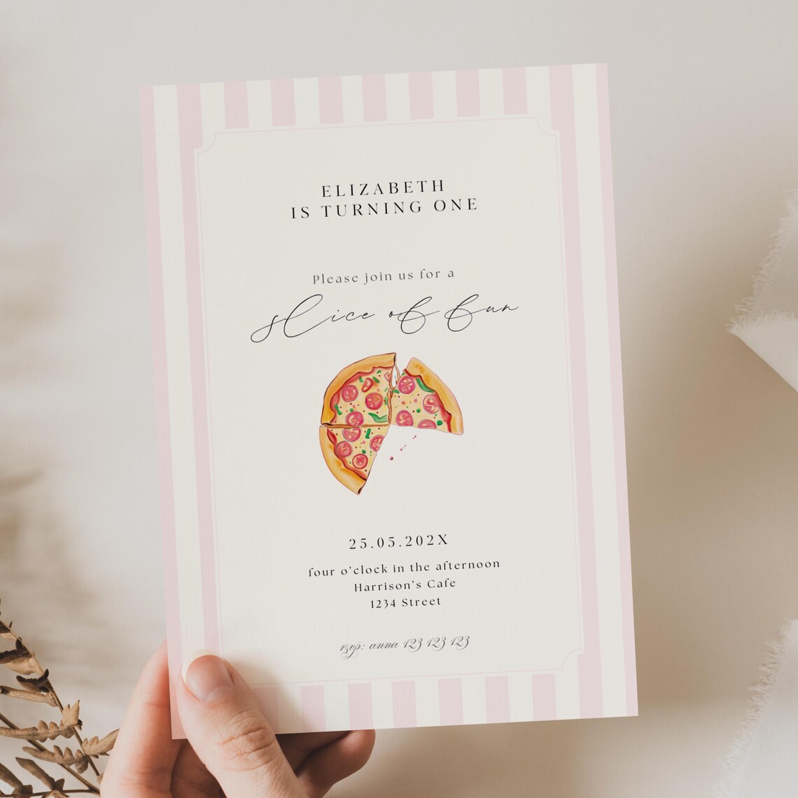 Pizza Slice of Fun 1st Birthday Invitation, First Birthday Invitation ...