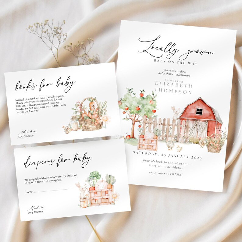 Farmers Market Baby Shower Invite Template, Editable Locally Grown Baby ...