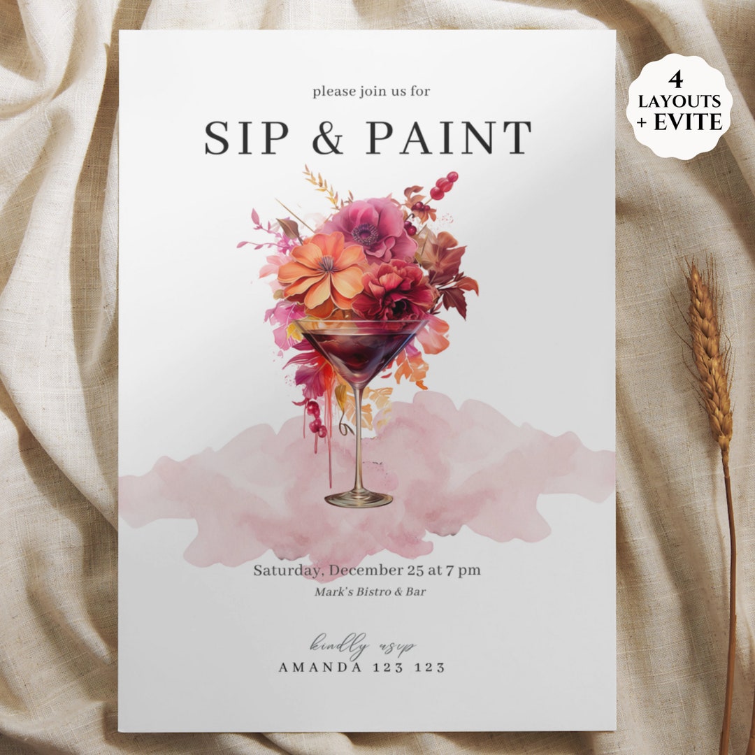 Paint and Sip Party Invitation, Sip and Paint Invitation, Paint and Pour Invitations, Adult ...