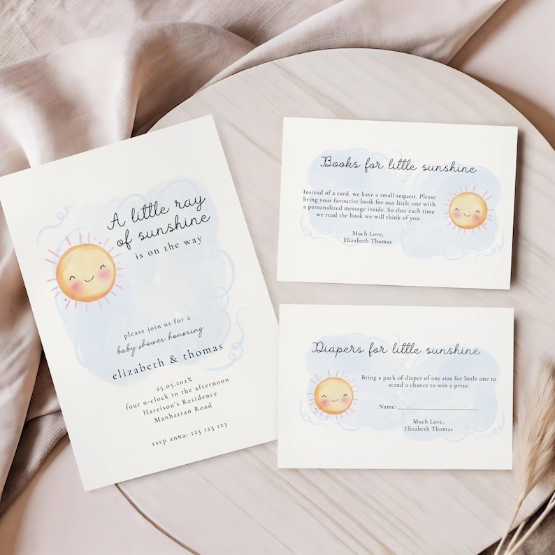 A Little Ray of Sunshine Baby Shower Invitation: Sunshine (editable ...