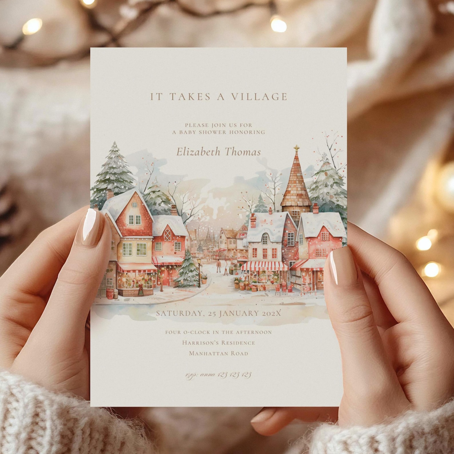 Winter Village Baby Shower Invitation: Classic Christmas Theme (digital ...