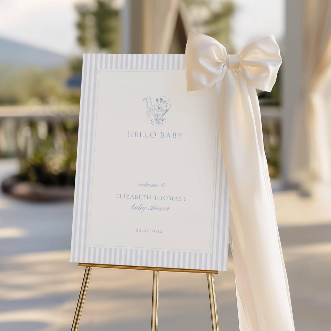 Blue Stroller Baby Shower Welcome Sign: Blue Carriage (editable ...