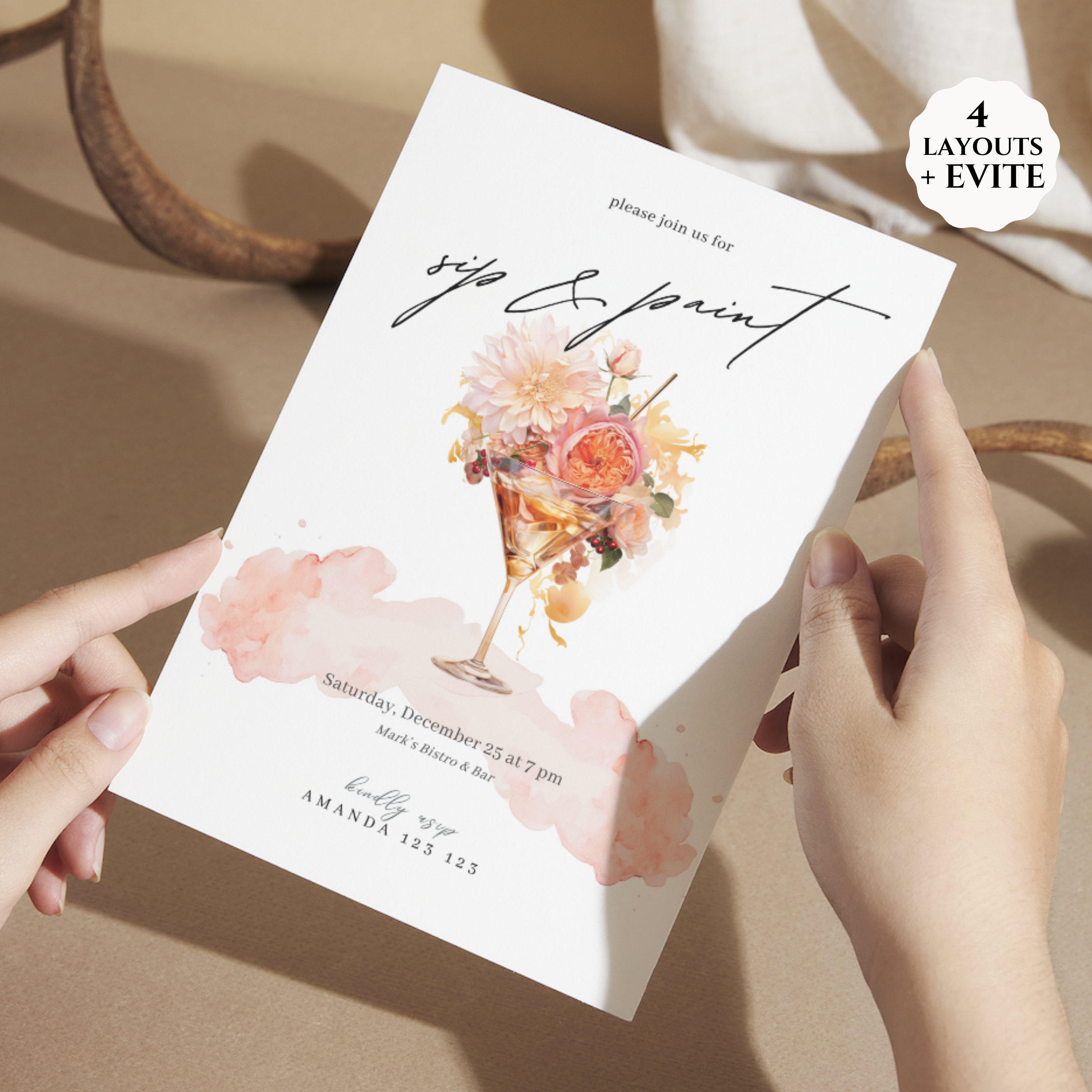 Paint and Pour Invitations Adult Painting Party Invite Wine Tasting ...