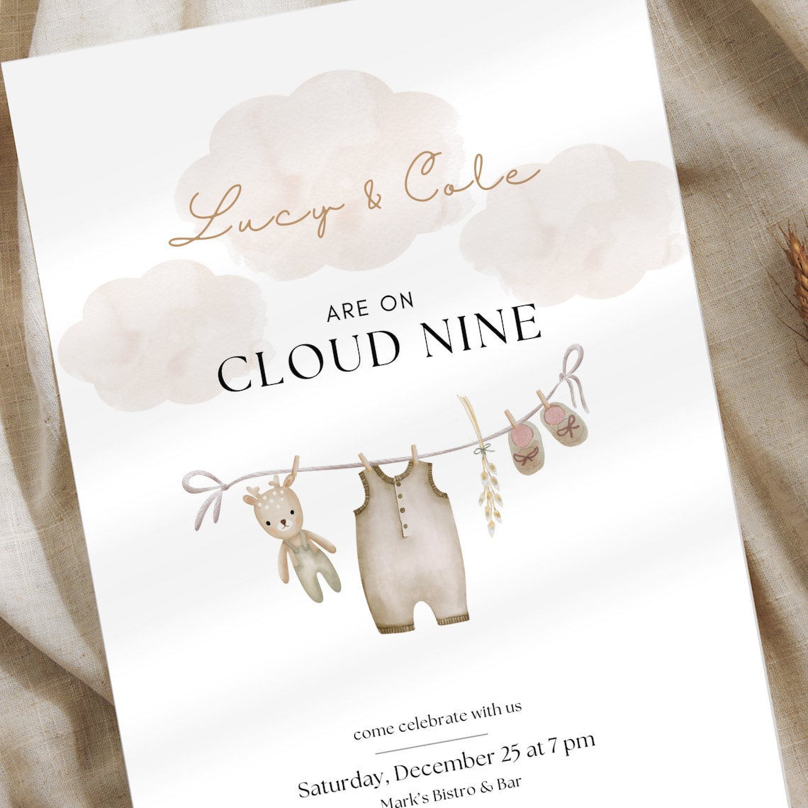 On Cloud 9 Baby Shower Invitation, We're on Cloud Nine, Boho Baby ...