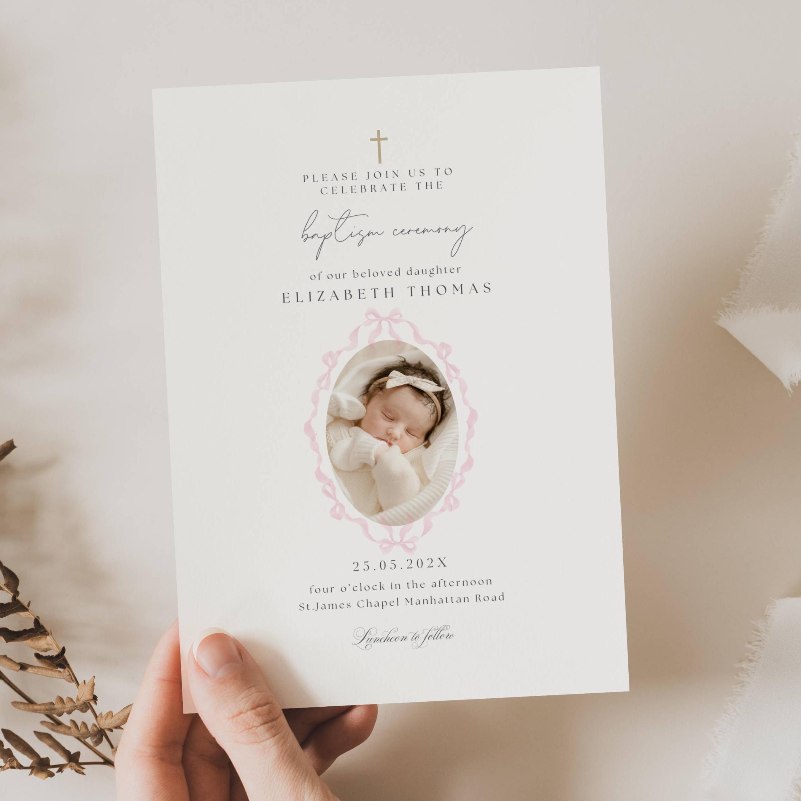 Baptism Invitation Girl With Photo, Christening Invitation Girl Photo ...