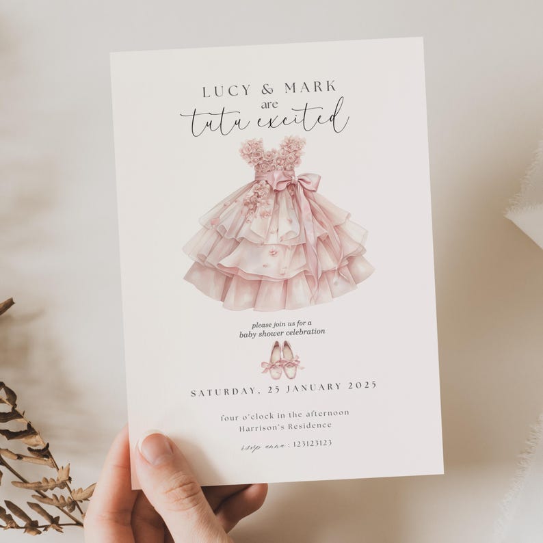 Tutu Excited Baby Shower Invite, Ballerina Baby Shower Invitation Set ...