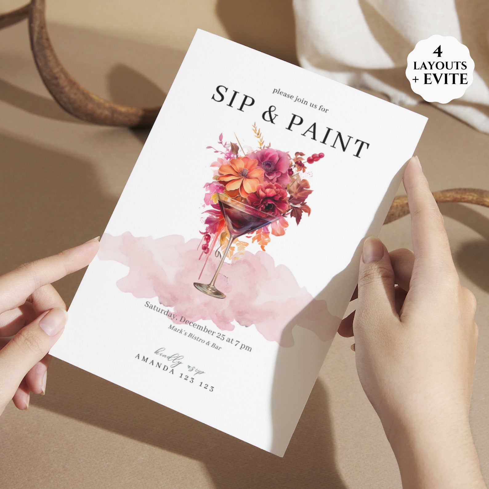 Sip and Paint Invitation Paint and Sip Invitations Paint and Pour ...