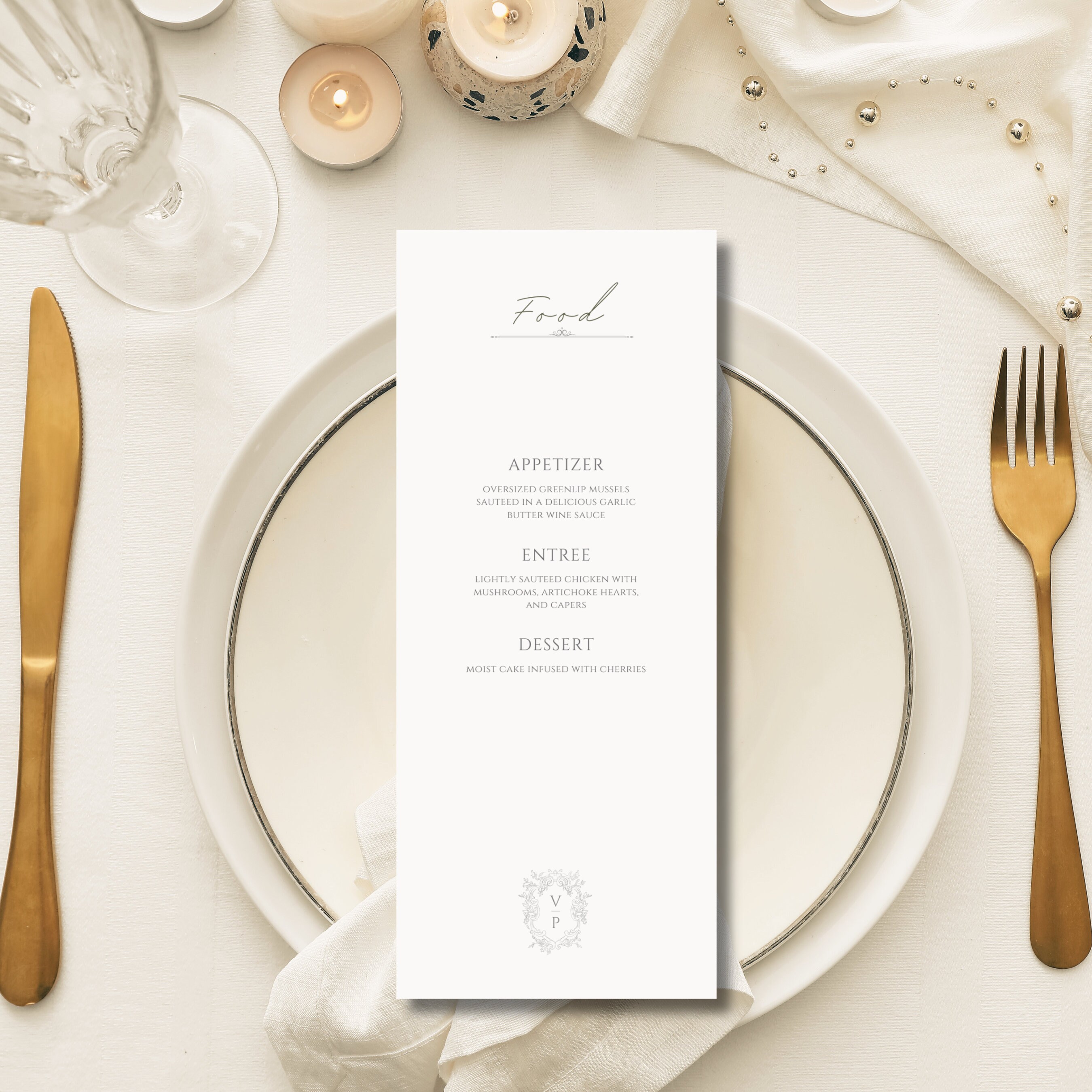 Wedding Invitation With Menu Selection Printable Wedding Menu Reception ...