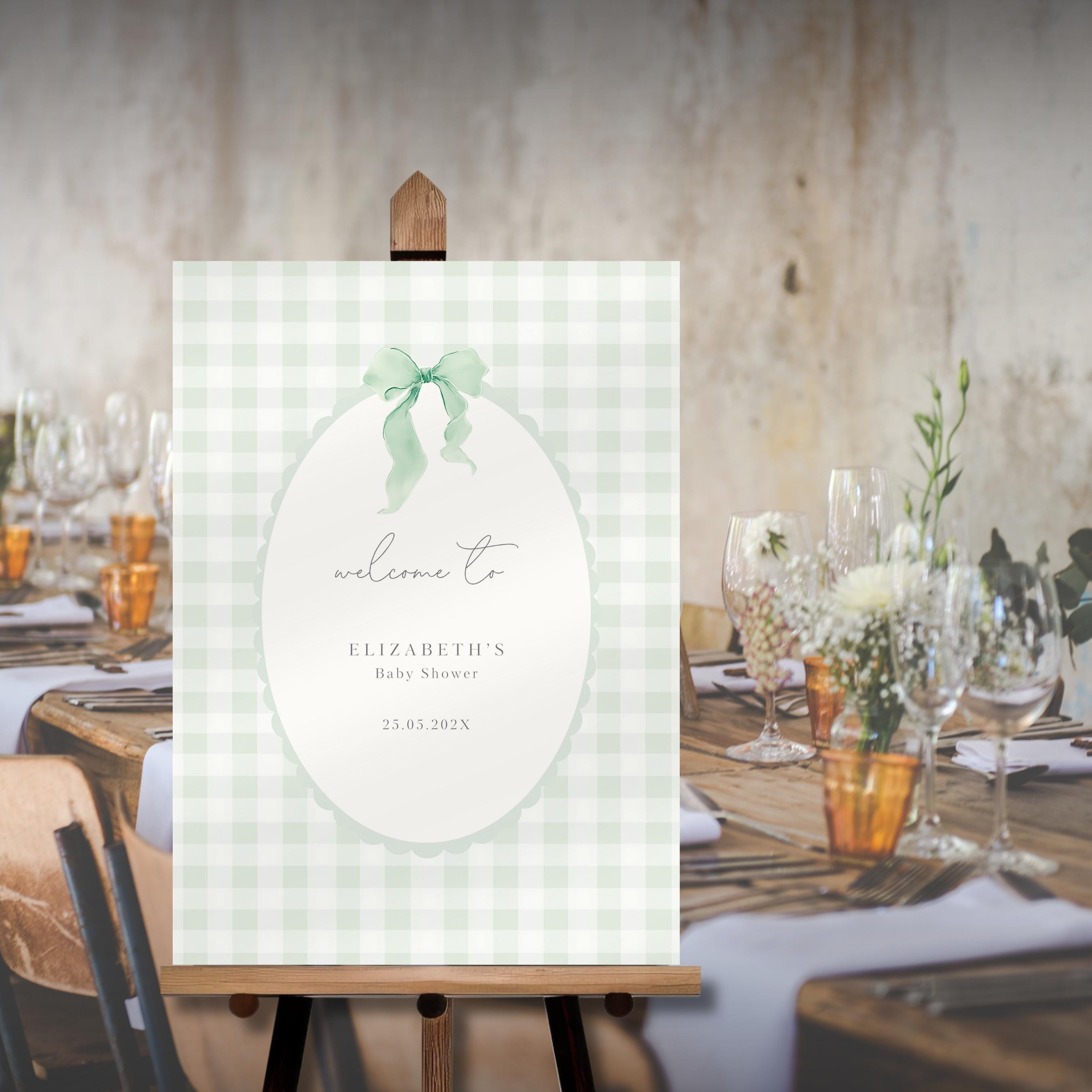 Green Plaid Welcome Sign Baby Shower, Classic Sage Green Gingham Boy ...