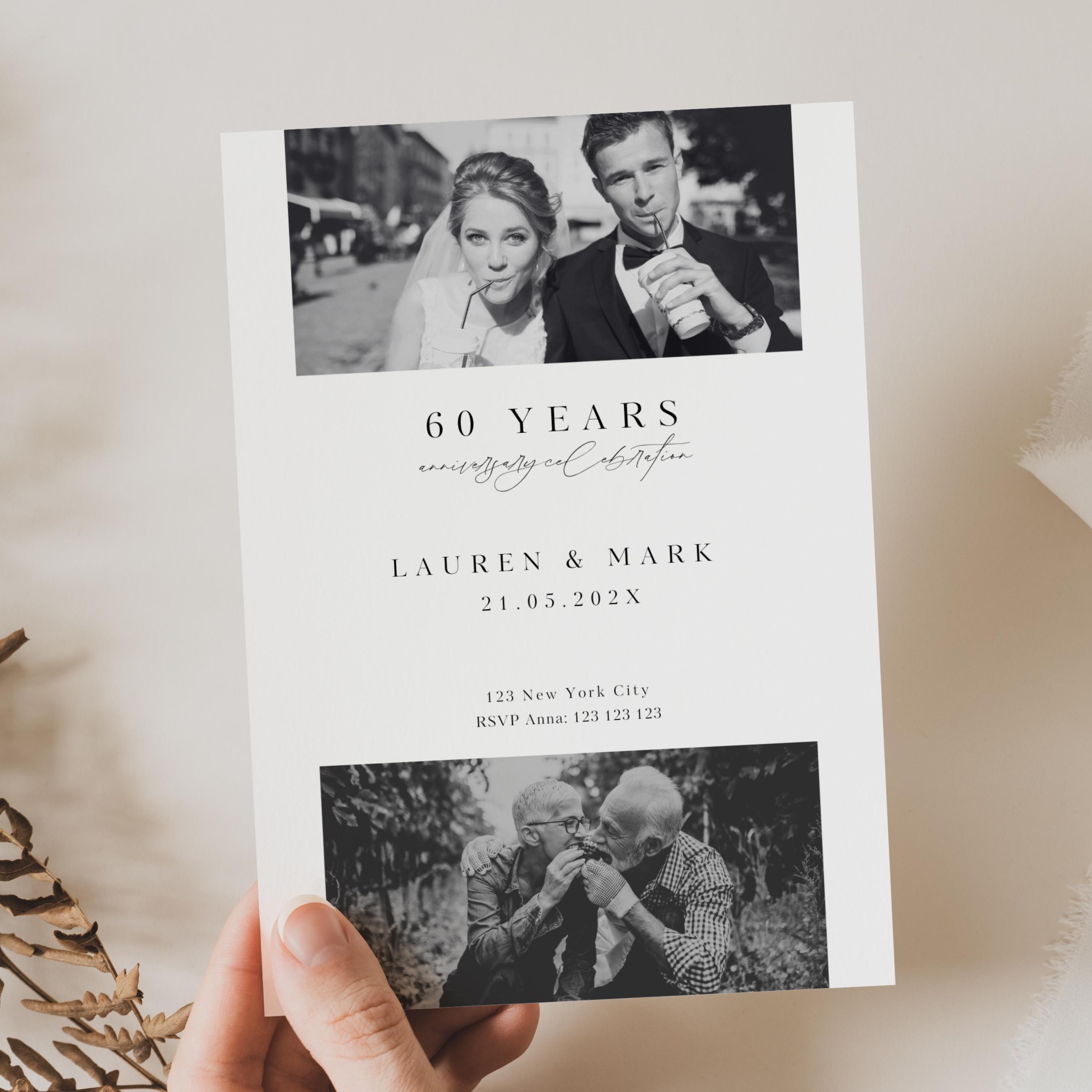 60th Wedding Anniversary Invitation: Anniversary With Picture (editable ...