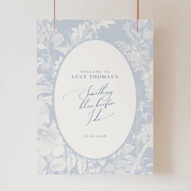 Floral Toile Bridal Shower Welcome Sign, Vintage Blue Floral ...