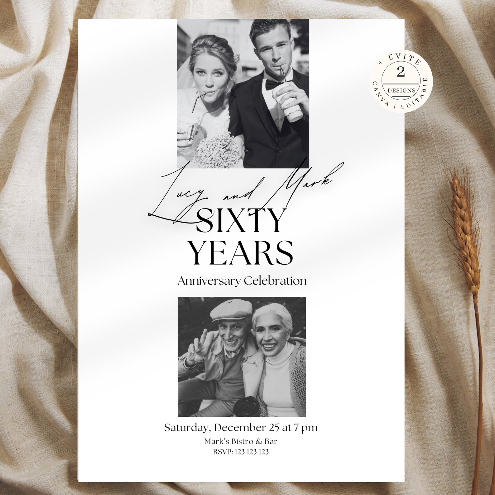 60th Wedding Anniversary Invitation, Golden Anniversary Invite ...
