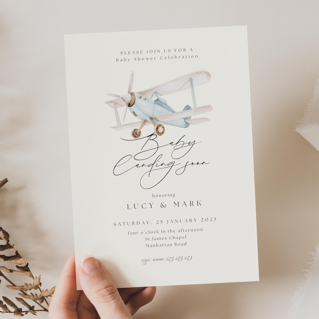 Landing Soon Baby Shower Invitation, Airplane for Baby Shower Invite ...