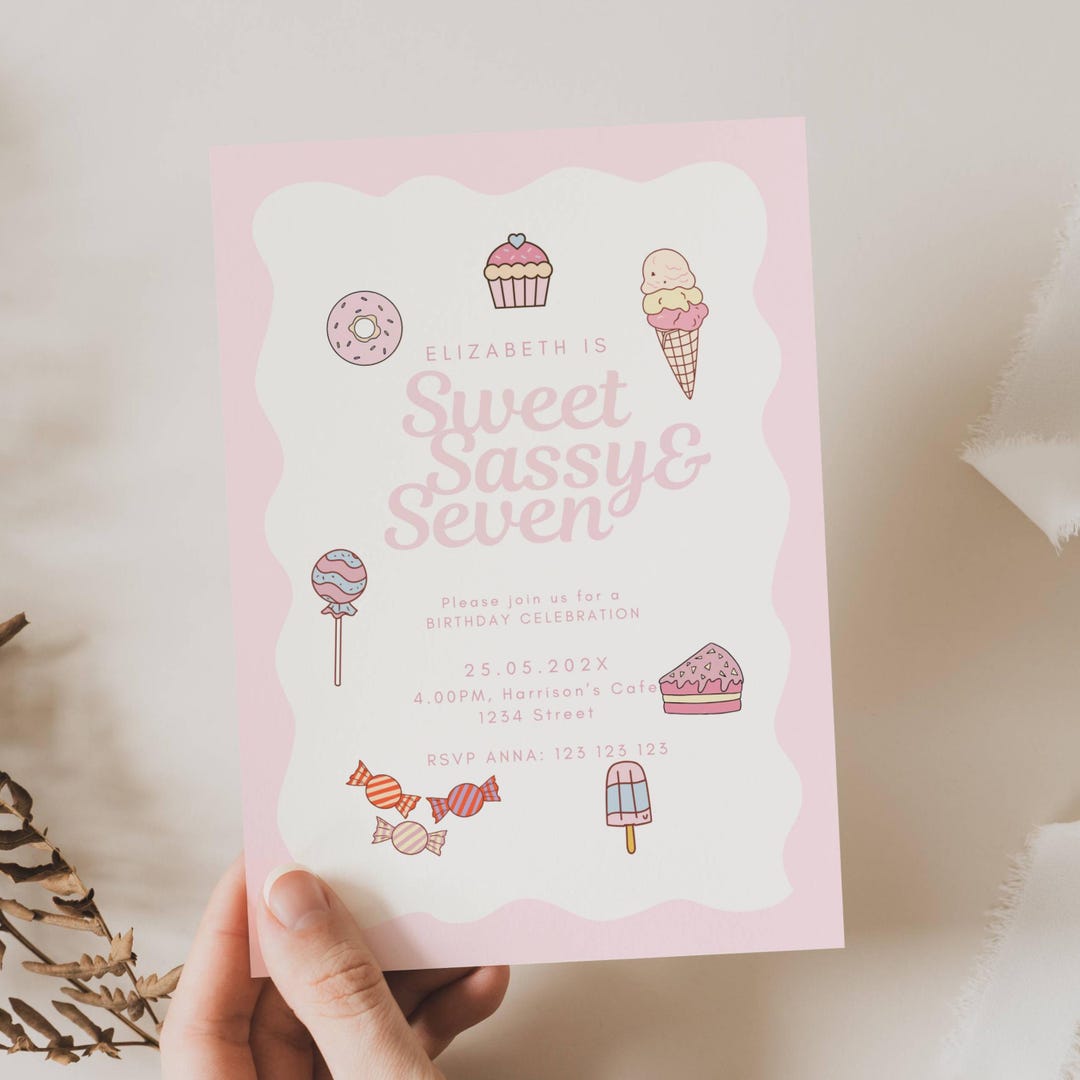 Sweet Sassy and Seven Birthday Invitations, Girls 7th Birthday ...