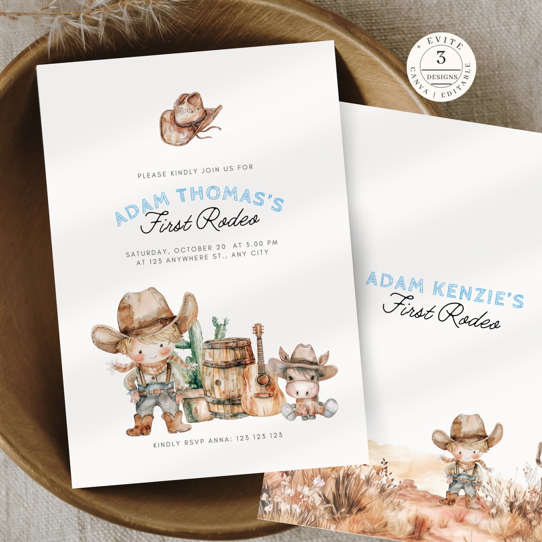 First Rodeo Birthday Party Boy, My First Rodeo Birthday Invitation Boy ...