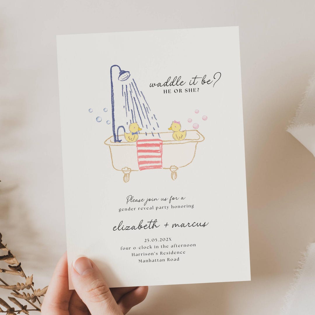 Rubber Duckie Gender Reveal Invitation, Waddle It Be Invite, Rubber ...
