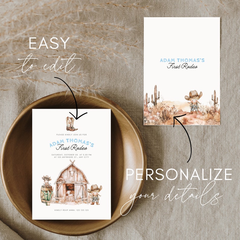 1st Rodeo Birthday Boy Invitations, First Rodeo Birthday Party Boy, My ...