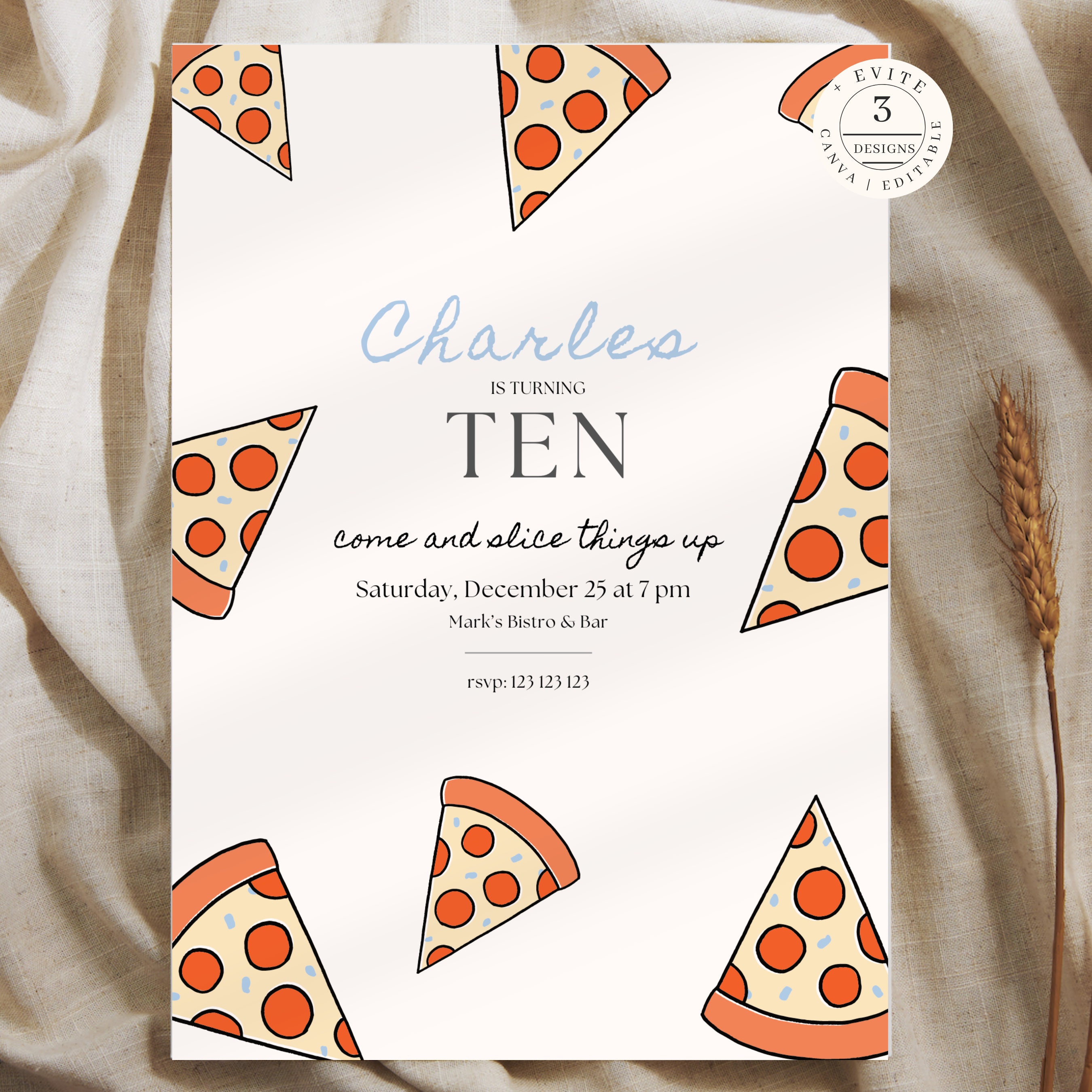 1st Birthday Invitations Pizza, Pizza Party Invitation, Printable Pizza ...