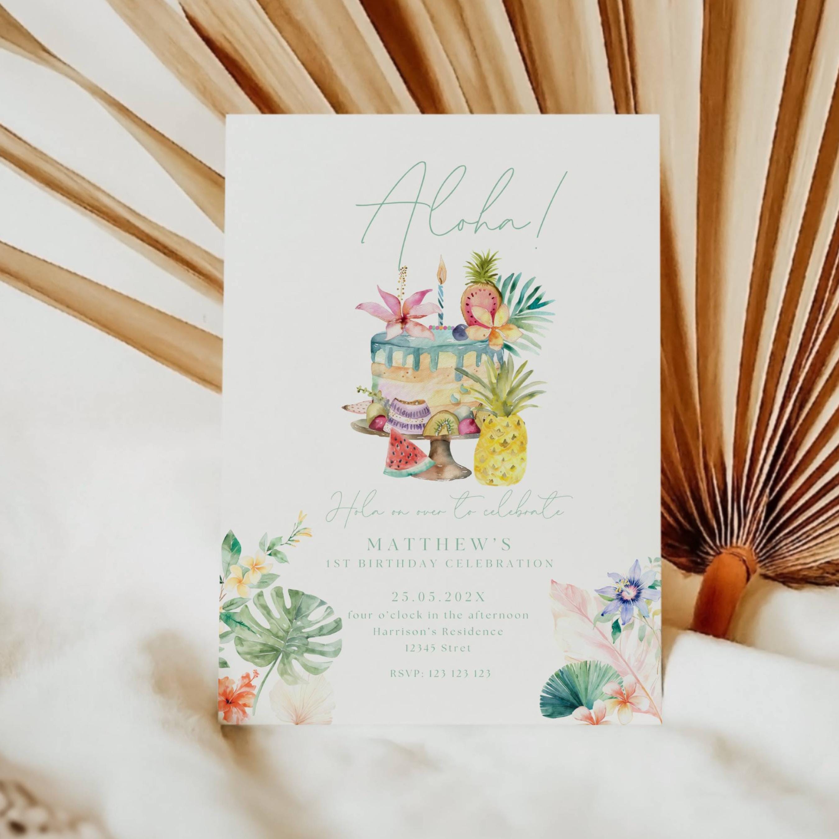 1st Luau Birthday Invitation Template, Luau First Birthday Invitation ...