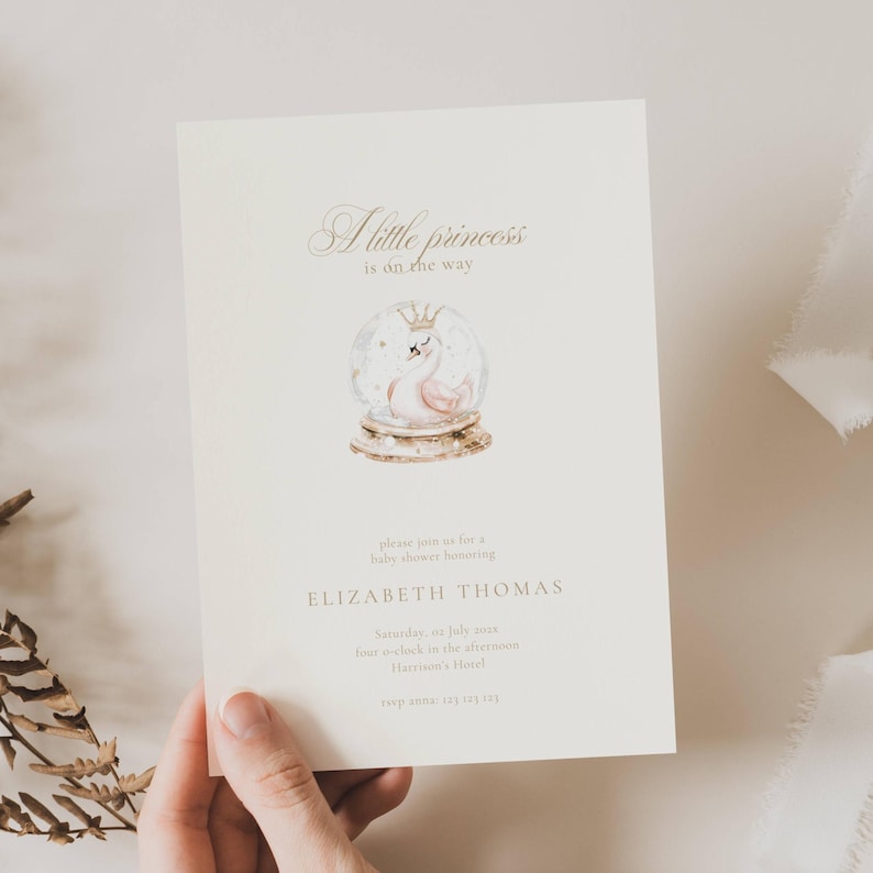 Swan Baby Shower Invitation: A Little Princess is on the Way (editable ...