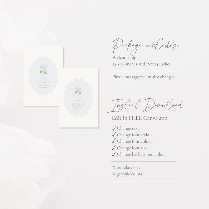 Blue Hydrangea Bridal Shower Welcome Sign: Dusty Blue Floral (editable ...