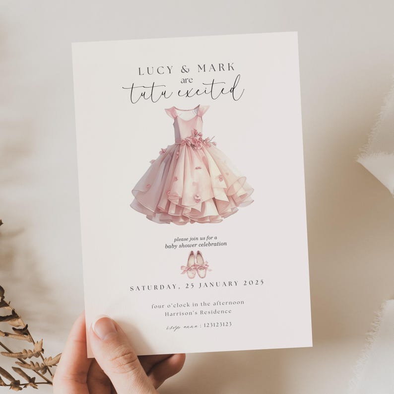 Tutu Excited Baby Shower Invite, Ballerina Baby Shower Invitation Set ...