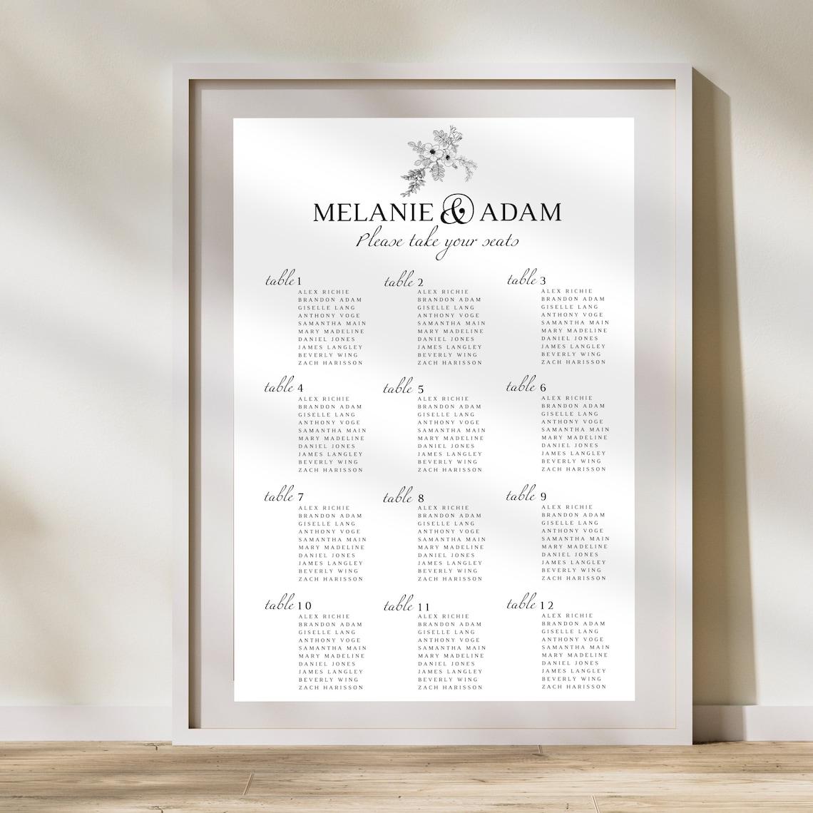 Traditional Seating Plan Wedding, Wedding Table Plan, Printable Seating ...
