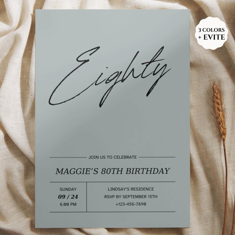 Downloadable 80th Birthday Invitation Template Digital 80th Etsy