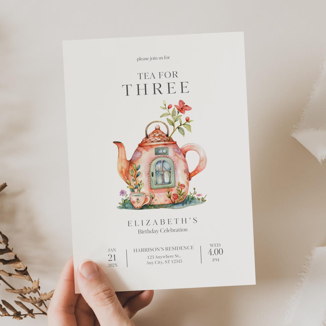 Tea for Three Birthday Invite, Let's Par-tea Birthday Invite, Tea Party ...