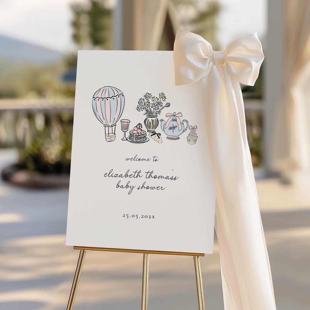 Whimsical Baby Shower Welcome Sign Template, Whimsical Handrawn Baby ...